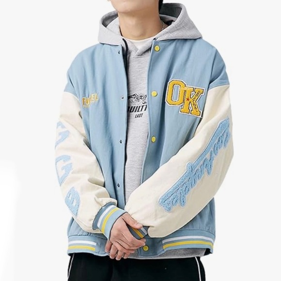 Jackets & Coats | Varsity Blue White Streetwear Mens Baseball Style ...